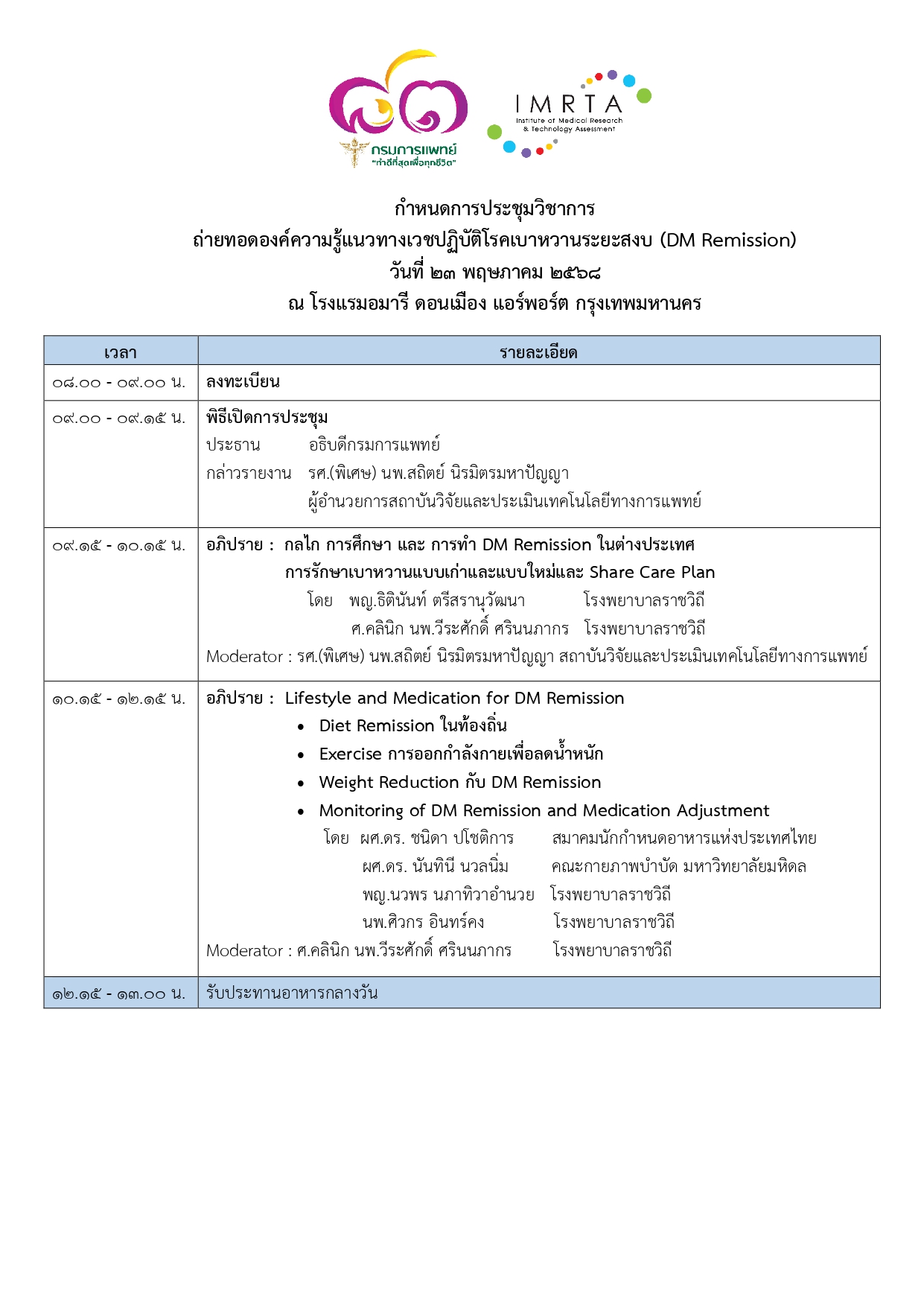 ประชุมวิชาการถ่ายทอดความรู้แนวทางเสชปฏิบัติโรคเบาหวานระยะสงบ (DM ...